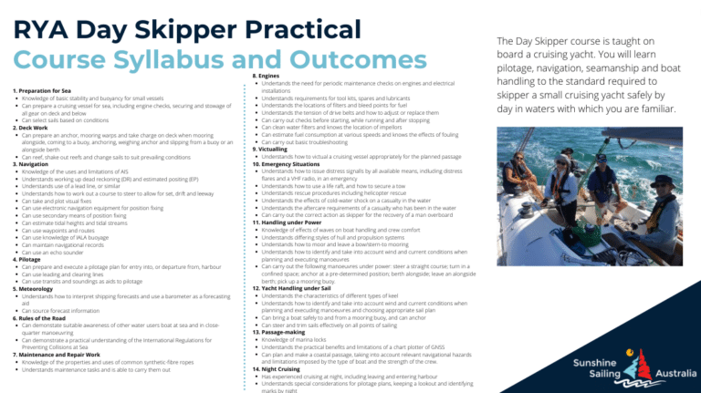 RYA Day Skipper Course at Sunshine Sailing Australia