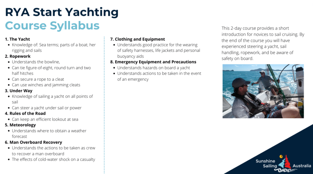 RYA Start Yachting Course at Sunshine Sailing Australia
